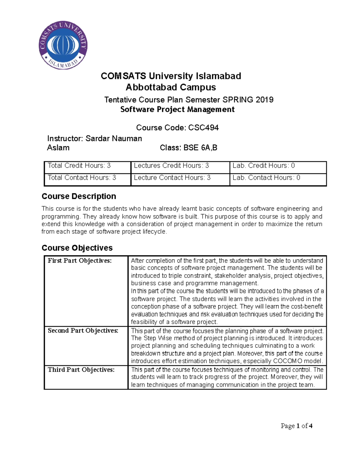 Course Outline of S.P.M - COMSATS University Islamabad Abbottabad ...