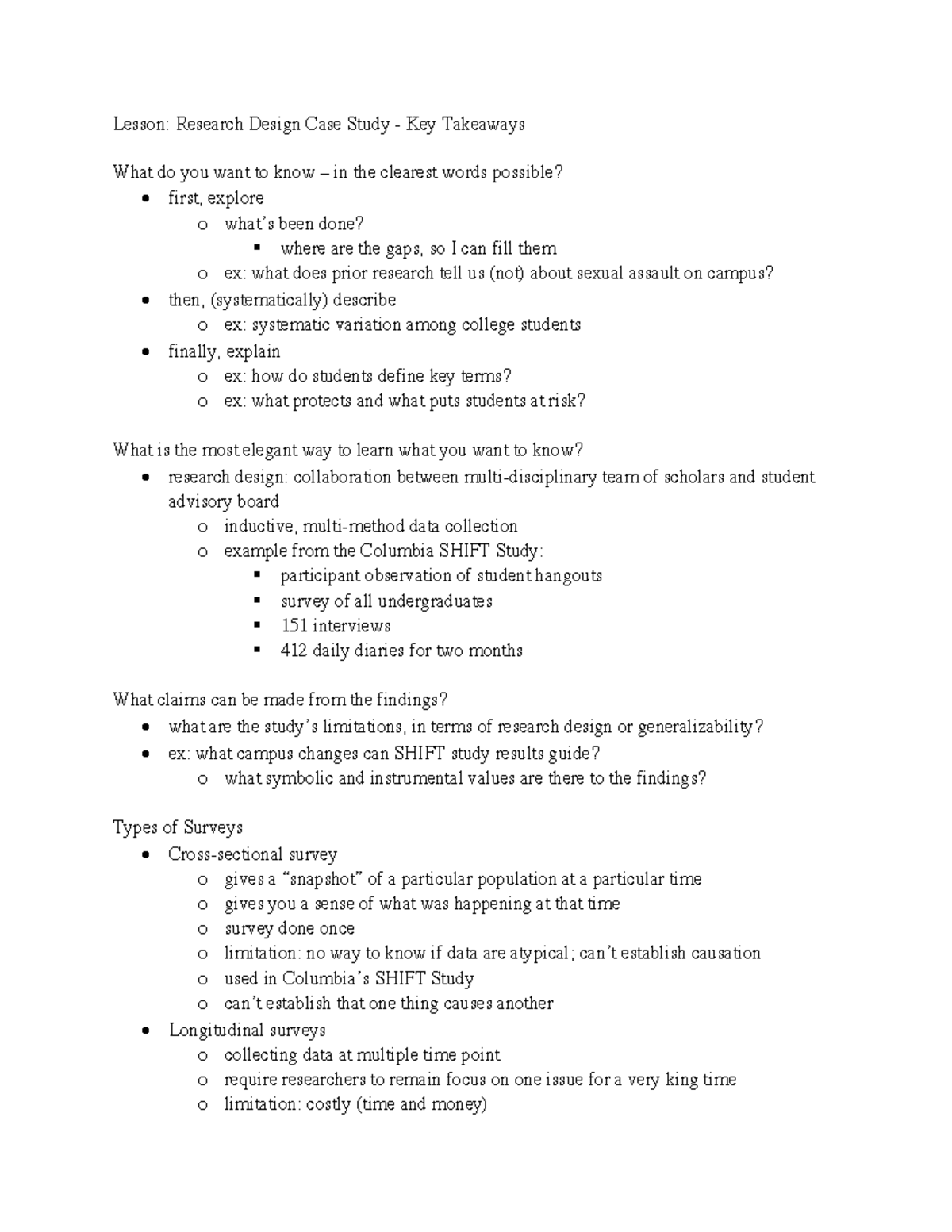Research Design Case Study - Key Takeaways - millennial § particular ...