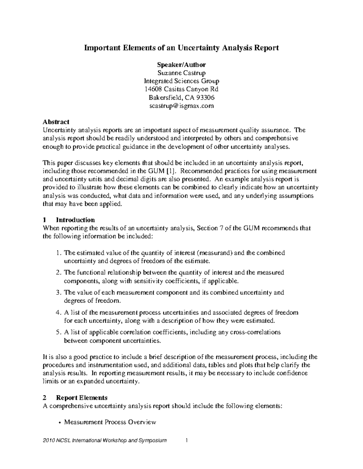 Important Elements of Uncertainty Analysis Report - Speaker/Author ...