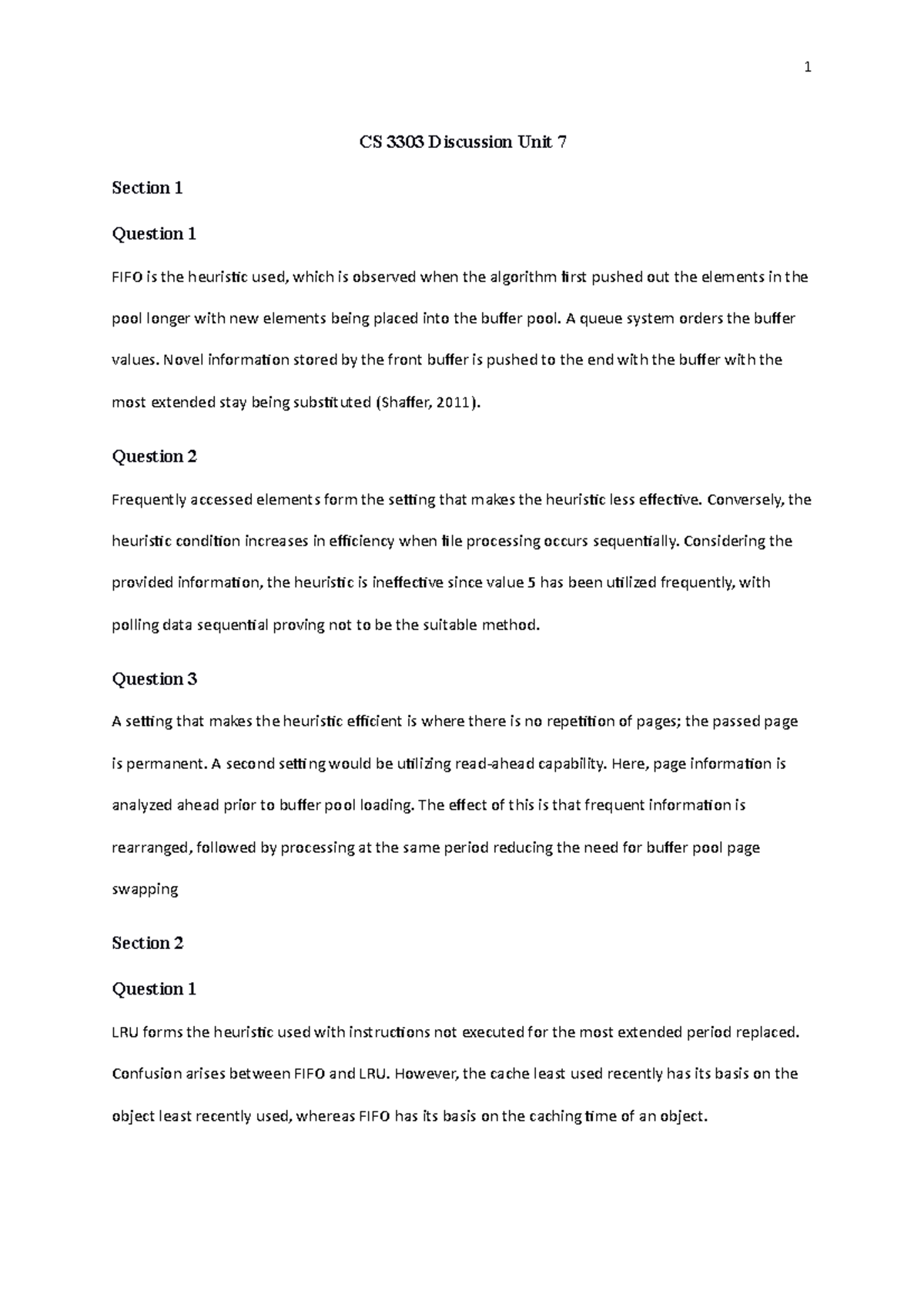 CS 3303 Discussion Unit 7 - 1 CS 3303 Discussion Unit 7 Section 1 ...