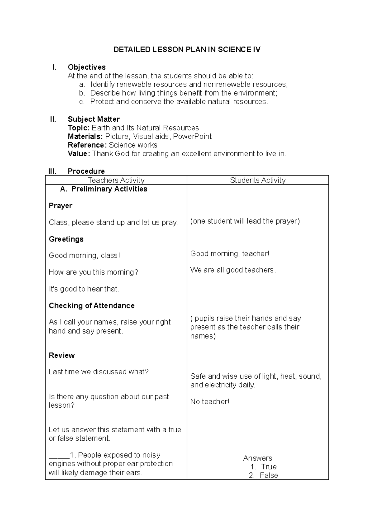 Detailed Lesson PLAN IN Science IV - DETAILED LESSON PLAN IN SCIENCE IV ...