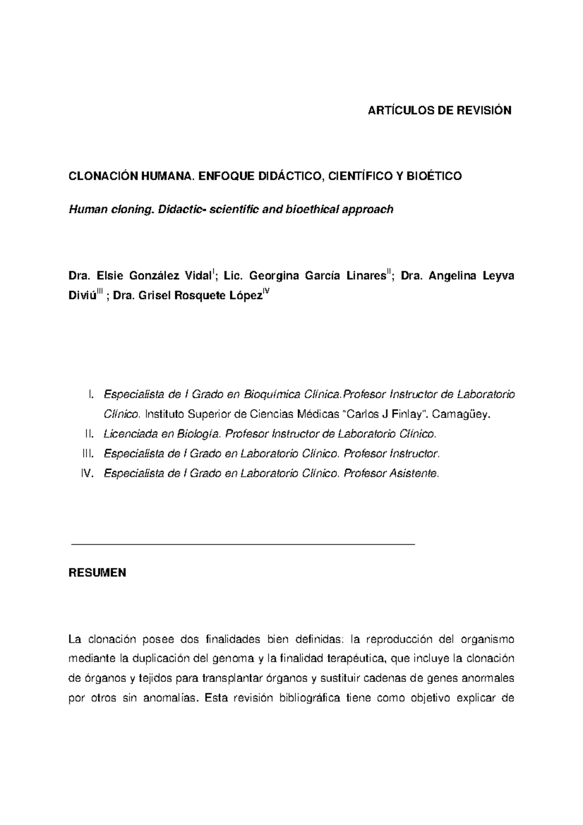 Clonacion humana - ARTÍCULOS DE REVISIÓN CLONACIÓN HUMANA. ENFOQUE ...