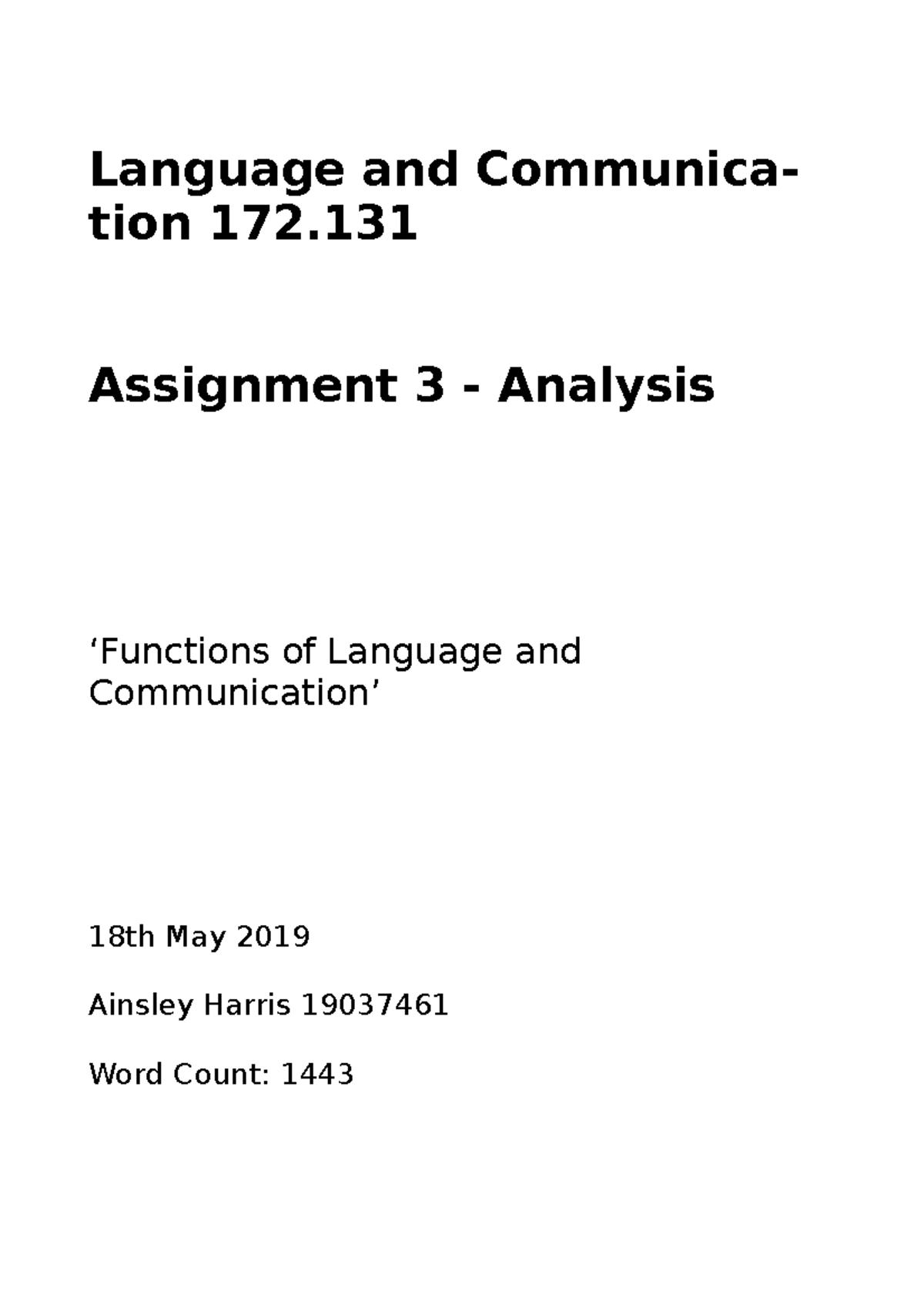 Langauge A3 Language And Communication 172 131 Assignment 3 Analysis Of A Transcript