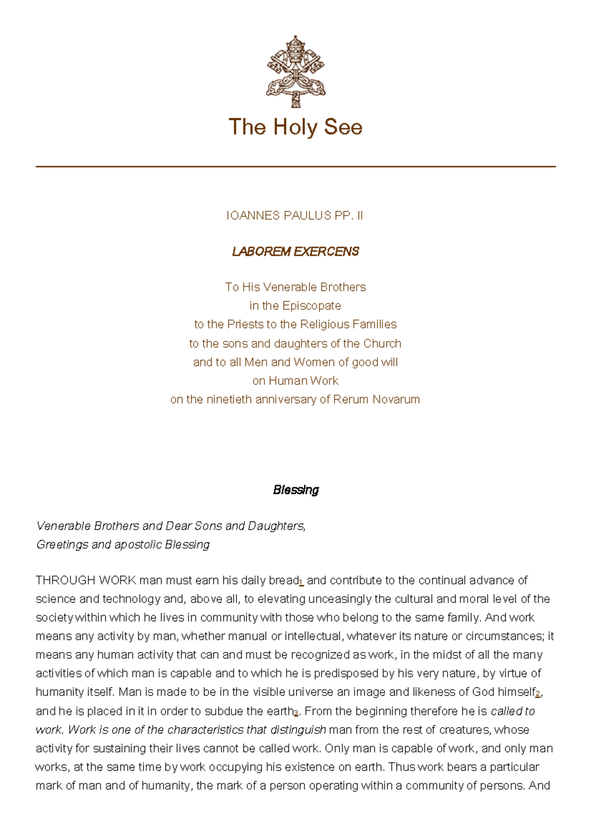 Hf jp-ii enc 14091981 laborem-exercens - The Holy See IOANNES PAULUS PP ...