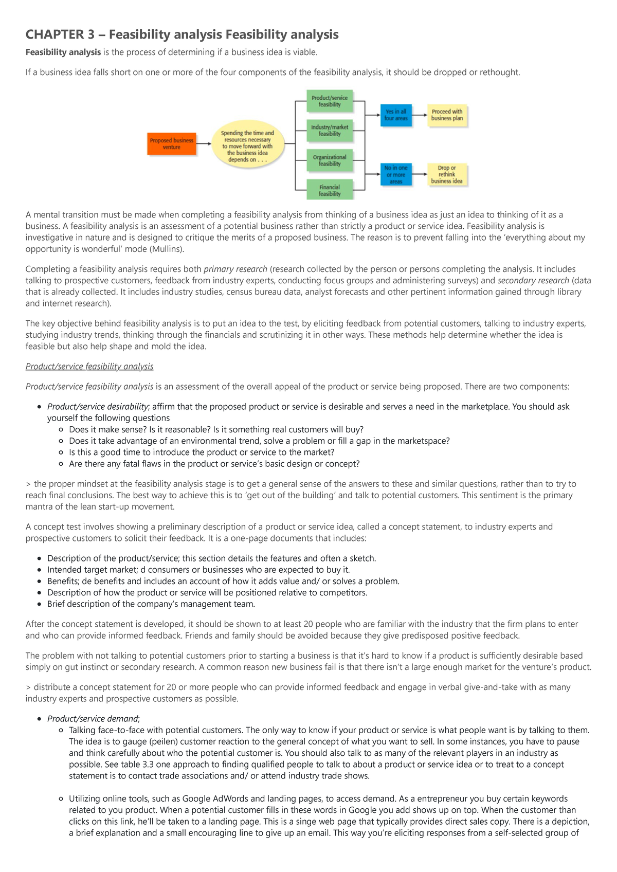 Feasibiliy Analysis summary - CHAPTER 3 – Feasibility analysis ...
