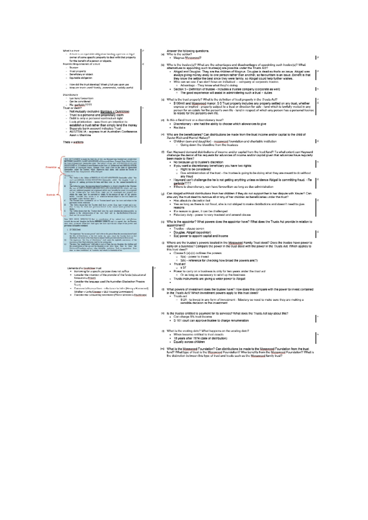 Wk 9 tut - Tutorial notes - What trust Answer the following questions ...