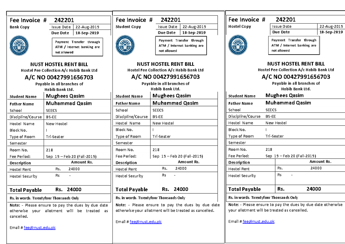 Microsoft Word - Hostel Invoice for Intake 1 - Warning: TT: undefined ...