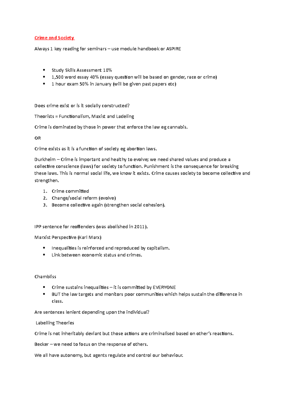 Soc&Crim - Crime and Society 1 - Crime and Society Always 1 key reading ...