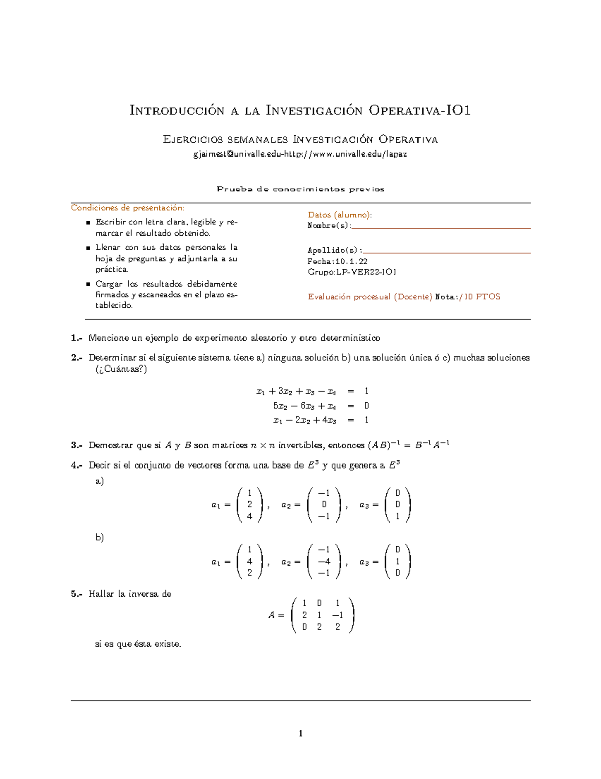 Intro-Prueba Conocimientos - Introduccion a la Investigaci ́ ́on Operativa-IO Ejercicios ...