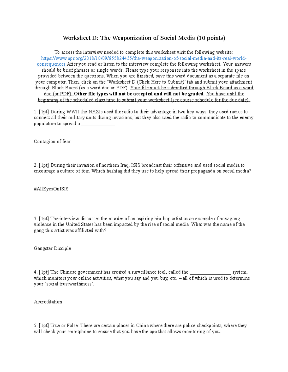 The Weaponization of Social Media - Your answers should be brief ...