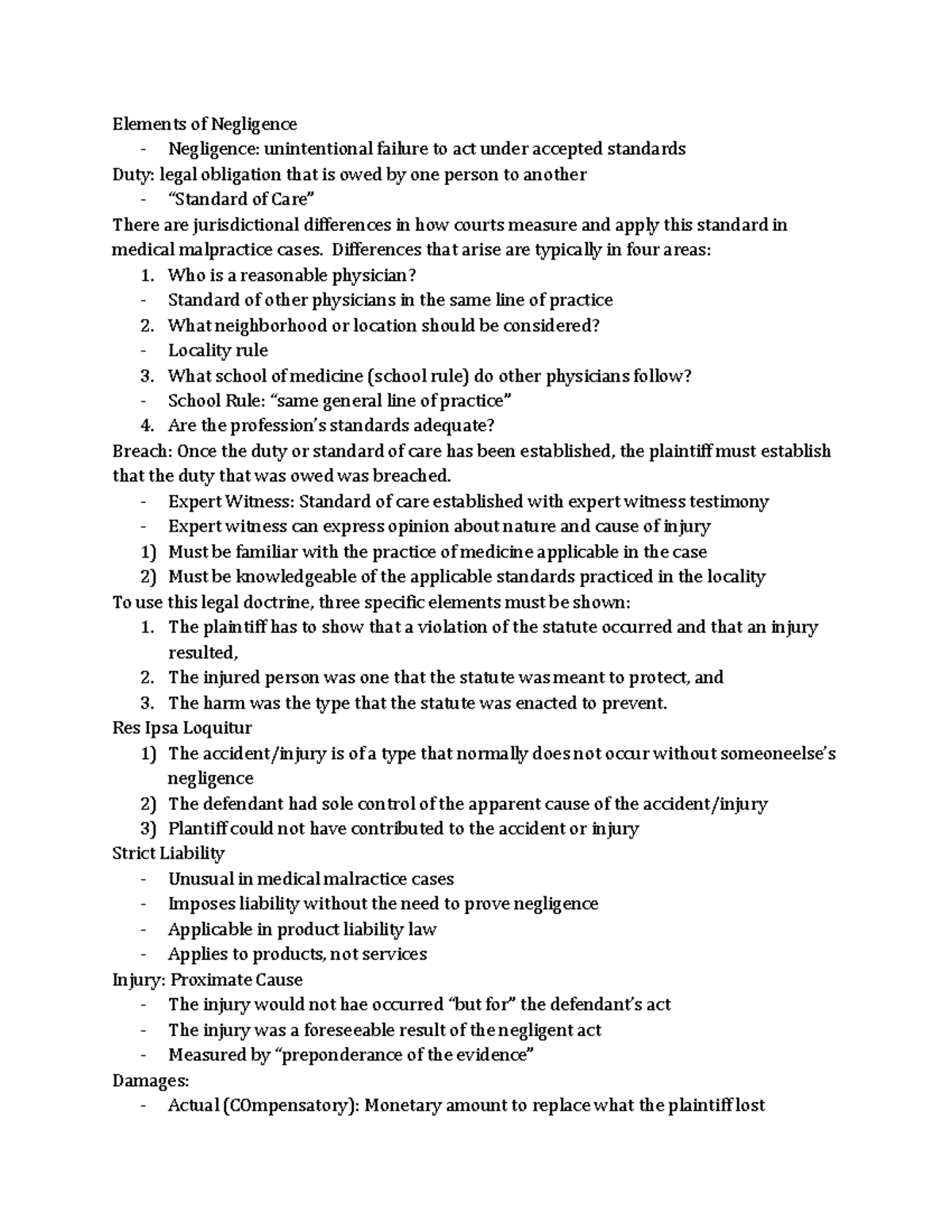 Chapter 4 Negligence - Elements of Negligence - Negligence ...