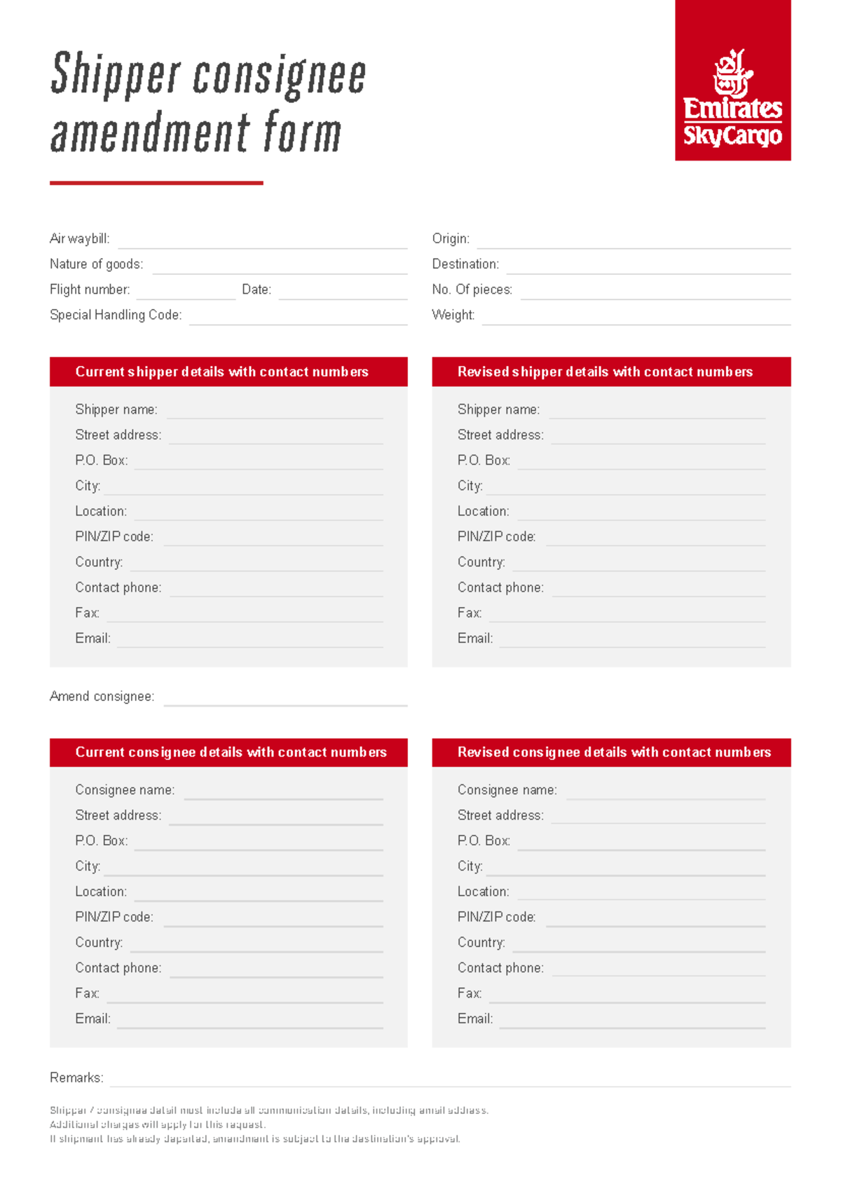 Eksc shipper consignee amendment form - Shipper consignee amendment ...