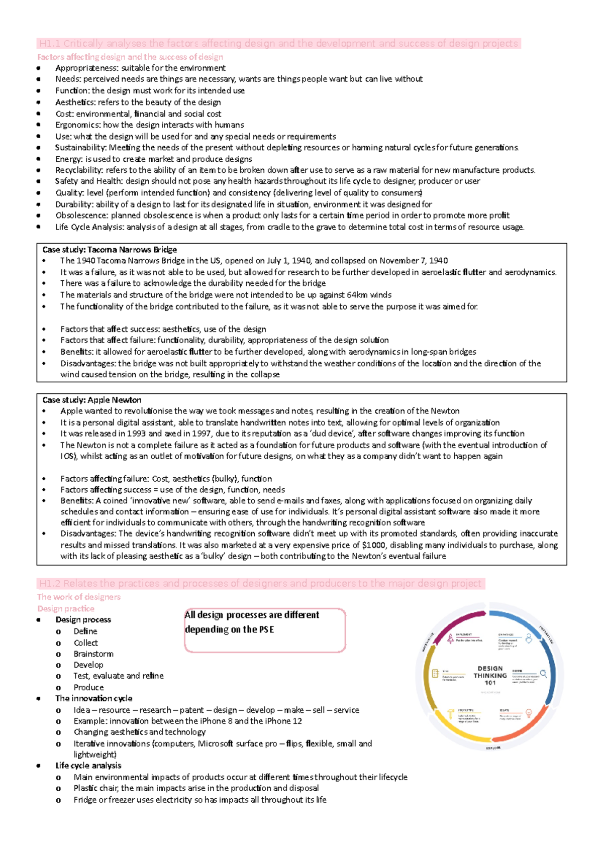 Design and Tech Syllabus notes - H1 Critically analyses the factors ...