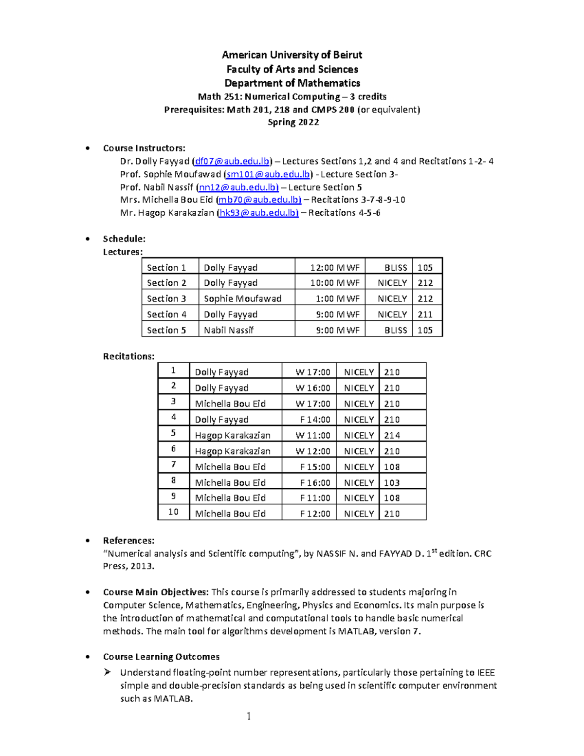Syllabus Math 251 Spring 2022 - American University of Beirut Faculty of Arts and Sciences - Studocu