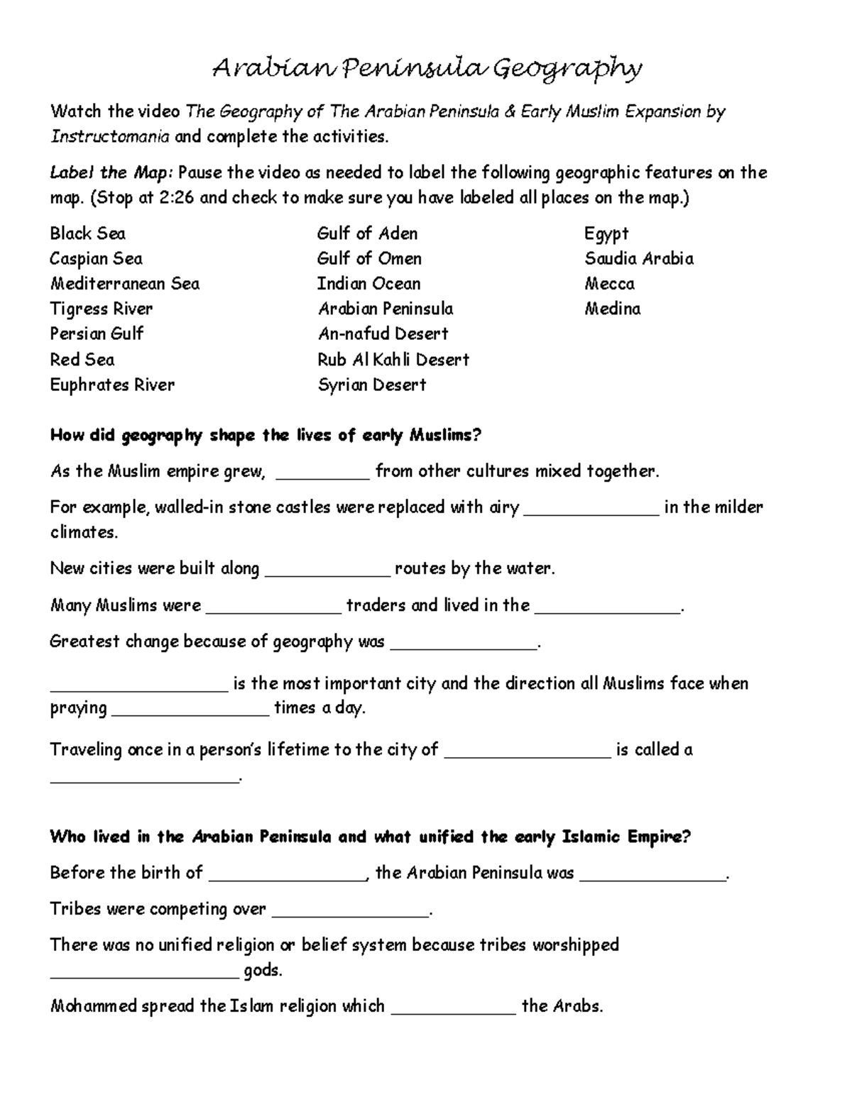 Geography - This is just for me to see other documents - Arabian ...