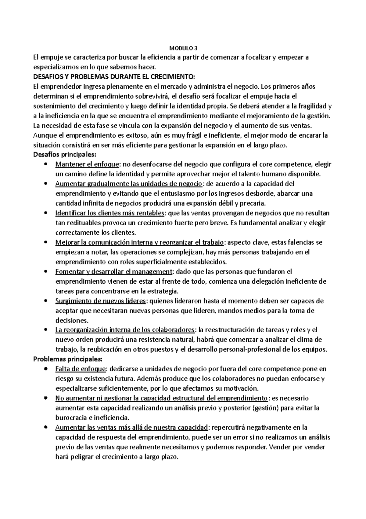 Desarrollo emprendedor 2do parcial - MODULO 3 El empuje se caracteriza por buscar la eficiencia ...