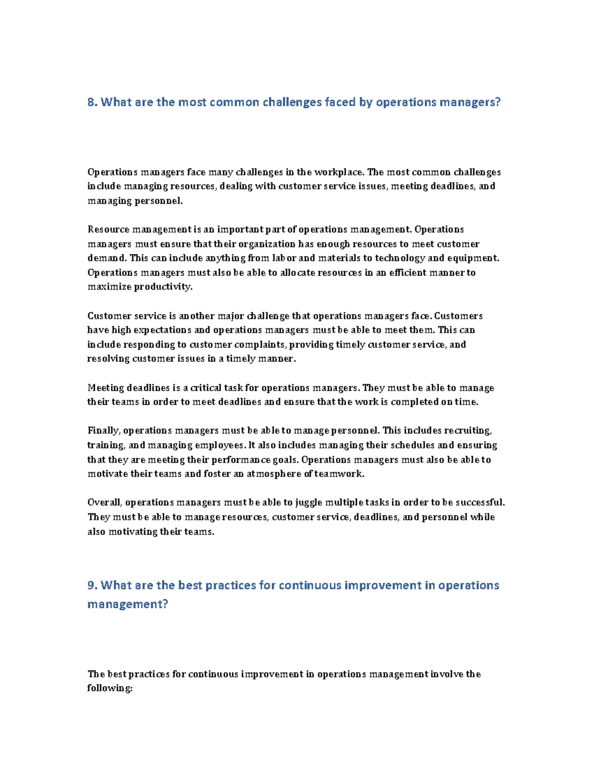 Operations management 2 - 8. What are the most common challenges faced ...