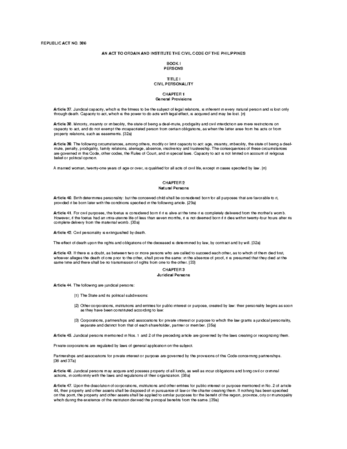 Republic ACT NO 386 - Title I - REPUBLIC ACT NO. 386 AN ACT TO ORDAIN ...