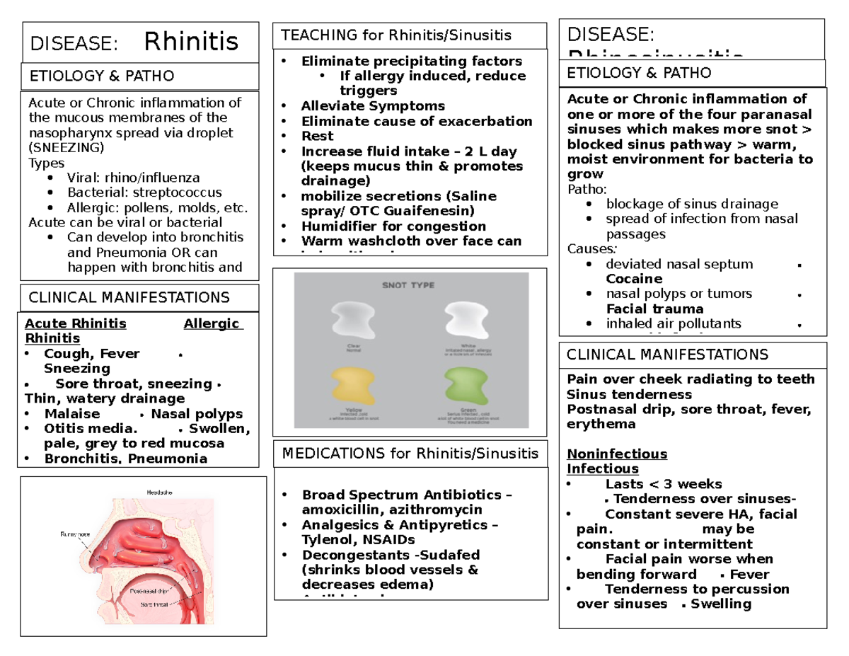 Rhinitis Sinusitis - • Eliminate precipitating factors • If allergy ...