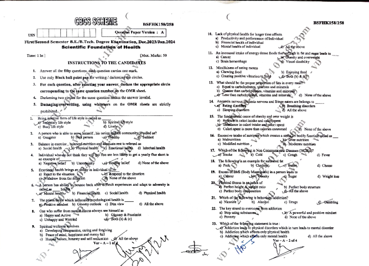 Bsfhk 258 23 24 Even 2 - SFH model paper - USN Time: 1 hr.] 1. 2. First ...