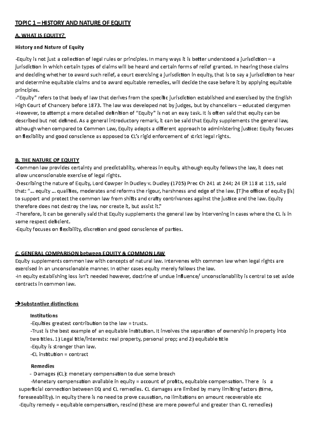 Equity AND Trusts Topic 1-5 - TOPIC 1 – HISTORY AND NATURE OF EQUITY A ...