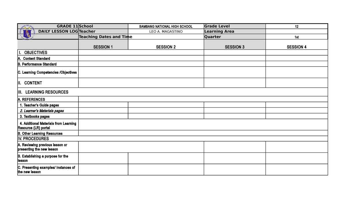 Scribd - DAILY LESSON LOG Teacher LEO A. MAGASTINO Learning Area ...
