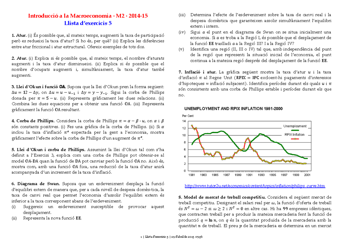 Práctica - Ejercicios. taxa d'atur, taxa d'inflació, pib i cicle econòmic - 1 Llista d’exercicis ...