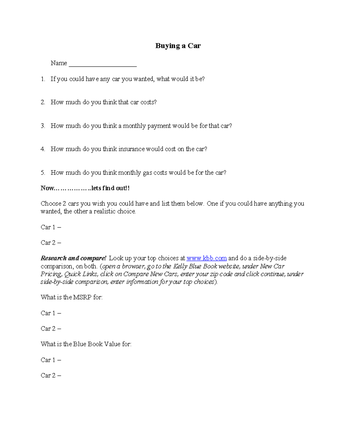 Personal Finance Car Buying Project-1 - Buying a Car Name ...