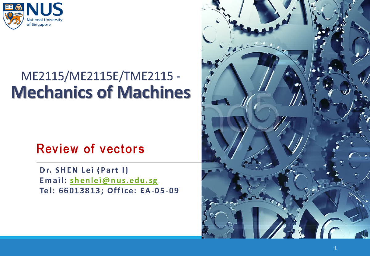 Revision of vector mechanics full notes - D r. S H E N L e i ( Pa r t I ...