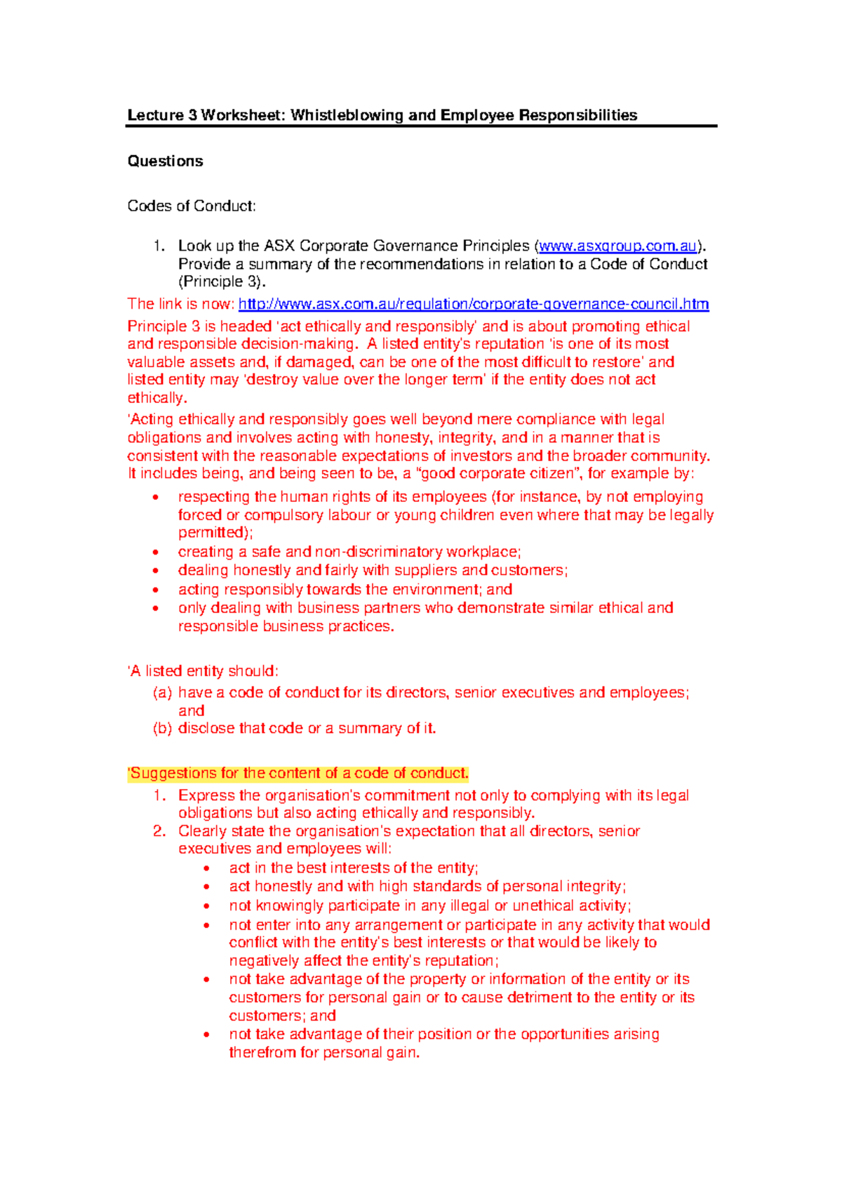 Lecture 3 Whistleblowing and Employee Responsibilities Sample Answer ...