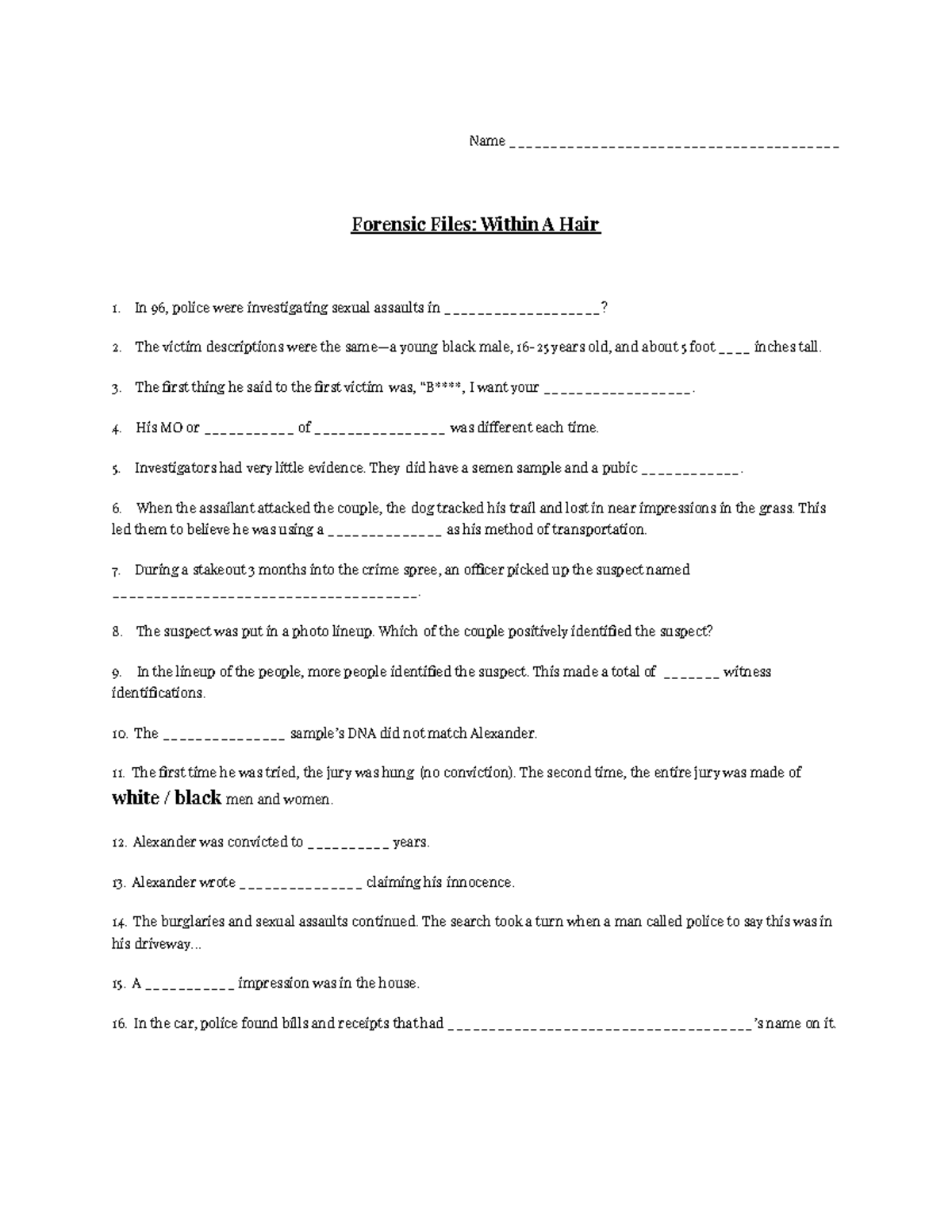 Copy of Forensic Files Within a Hair - Name ...