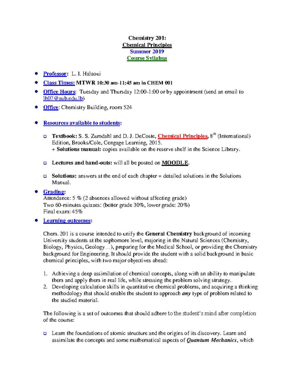 Chemistry 201 syllabus Summer 2019 - Chemistry 201: Chemical Principles ...