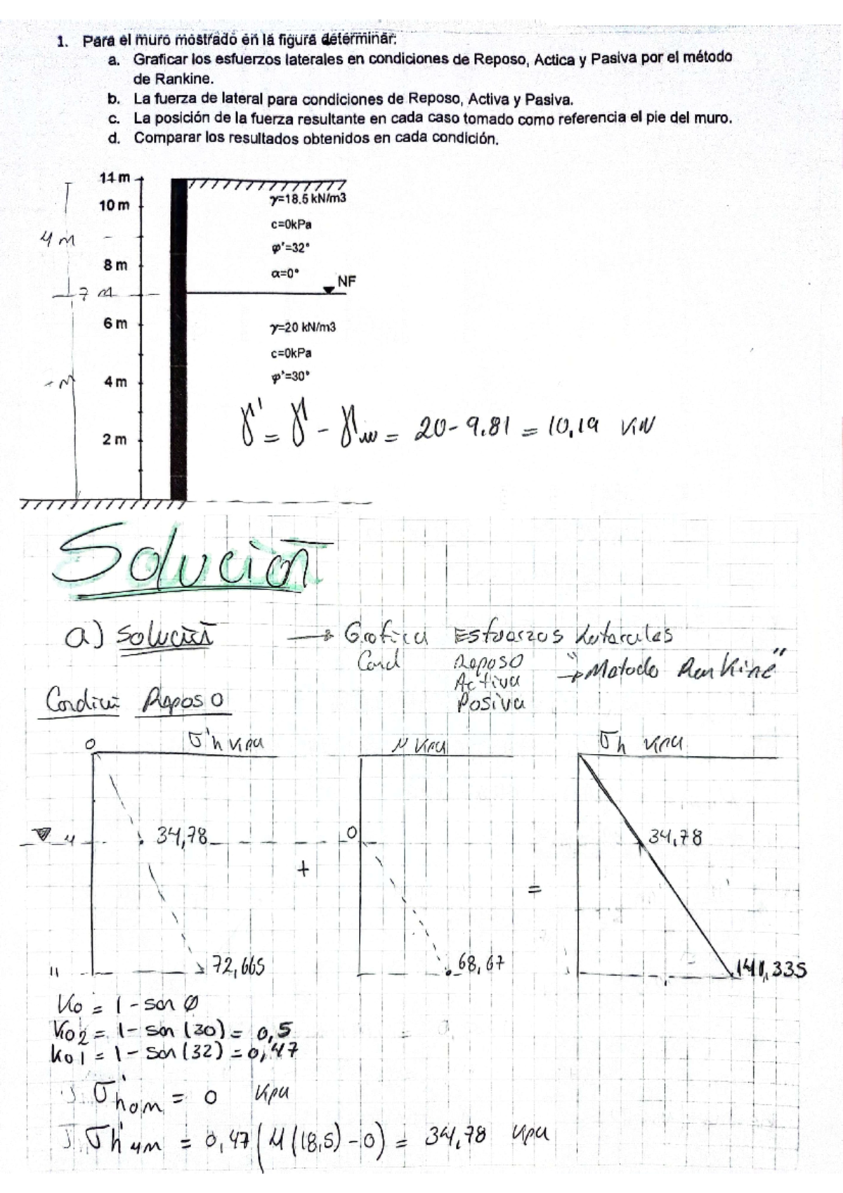 4 - Prácticas ejercicios resueltos - 1. Para el muro mostrado en lá figura déterminar: a ...