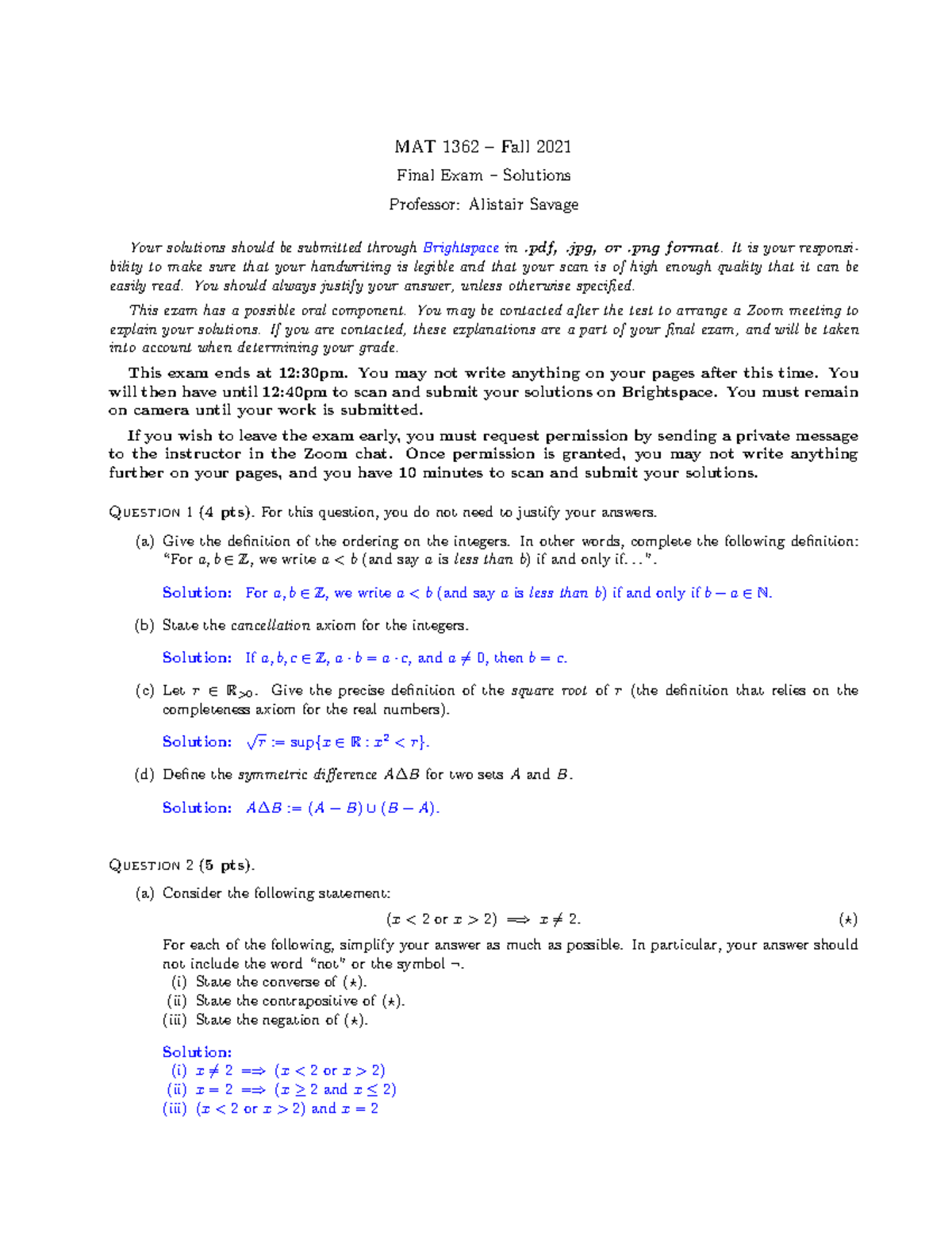 Mat1362 2021F final solutions - MAT 1362 – Fall 2021 Final Exam ...