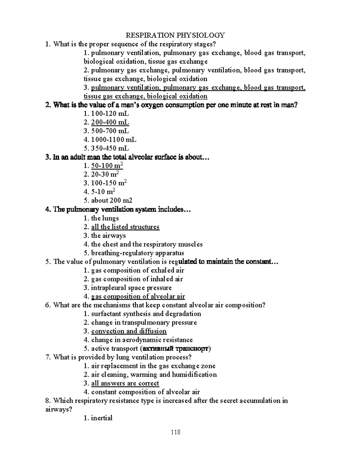 questions and answers - RESPIRATION PHYSIOLOGY What is the proper ...