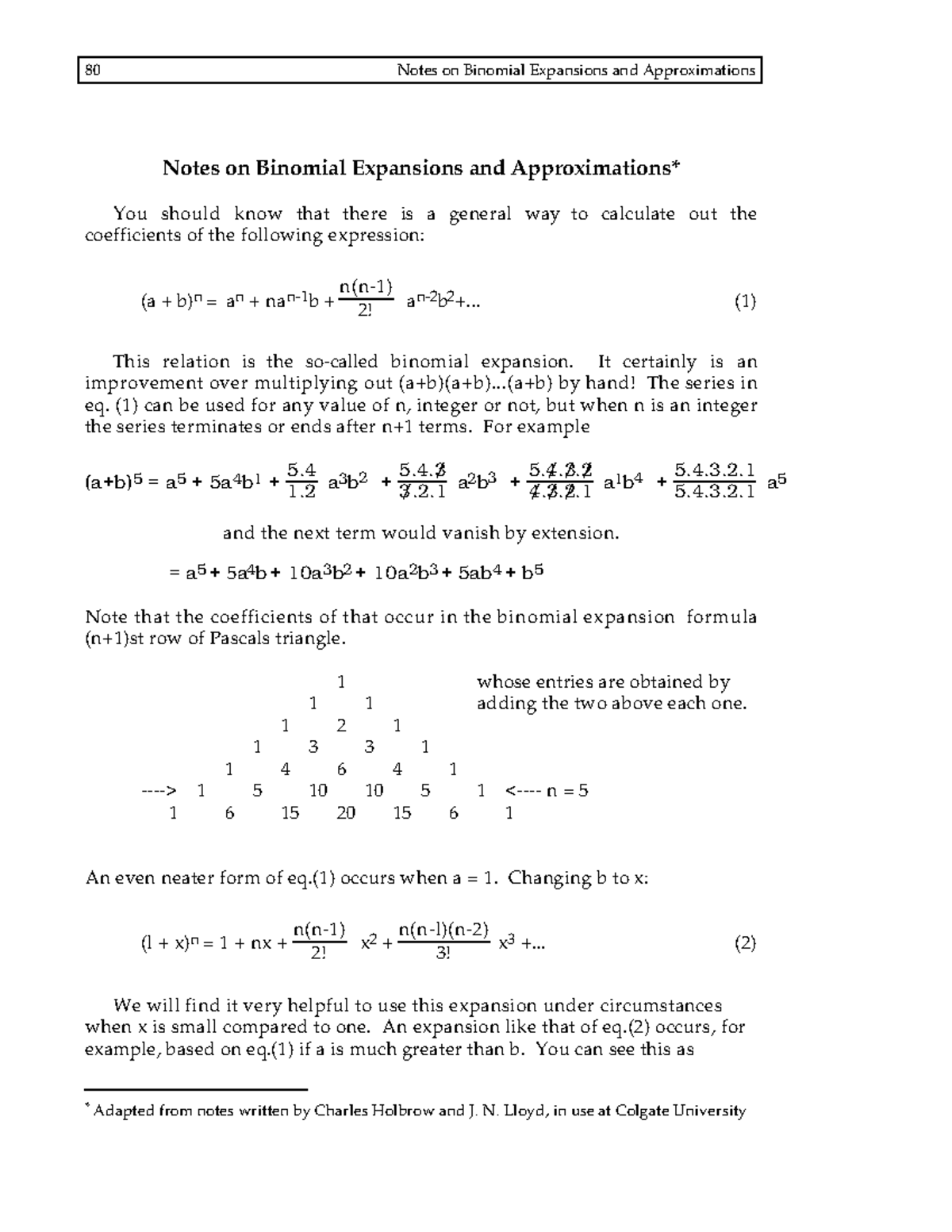Binomial Expansions - Apuntes 1 - Notes on Binomial Expansions and ...