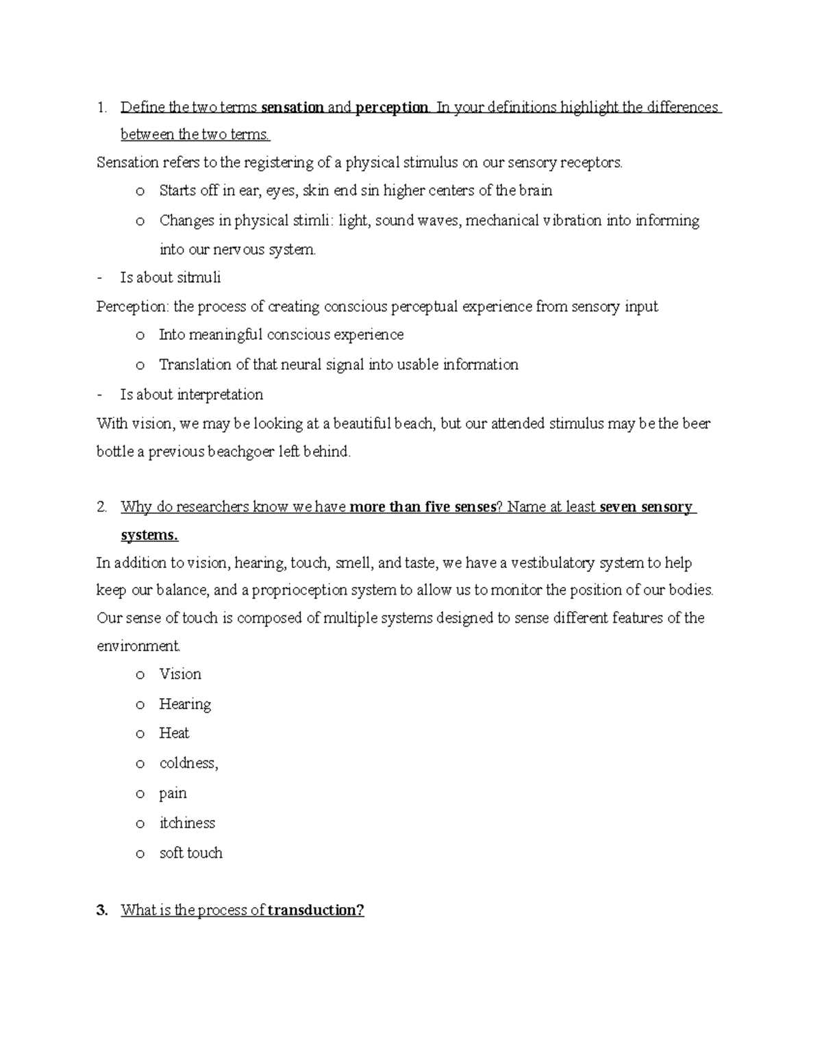 Module 1 - Lecture Notes - Define the two terms sensation and ...