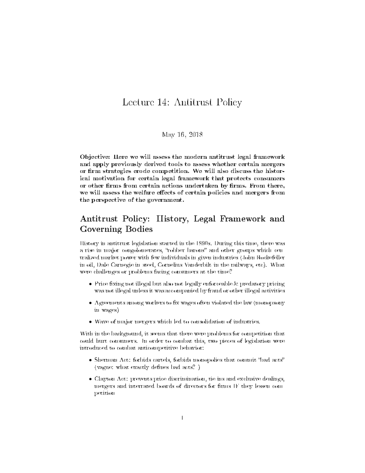 Antitrust Policy: History Framework and Enforcement - Studocu