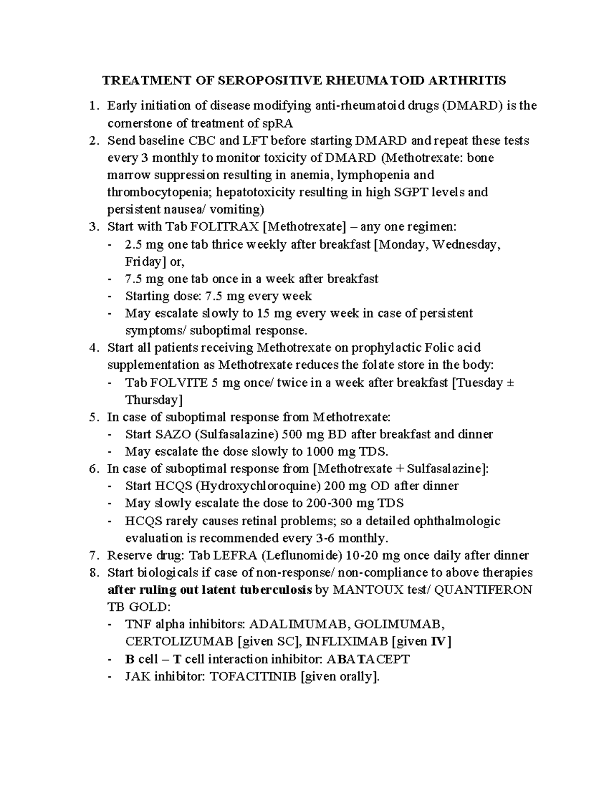 Treatment of seropositive rheumatoid arthritis - TREATMENT OF ...