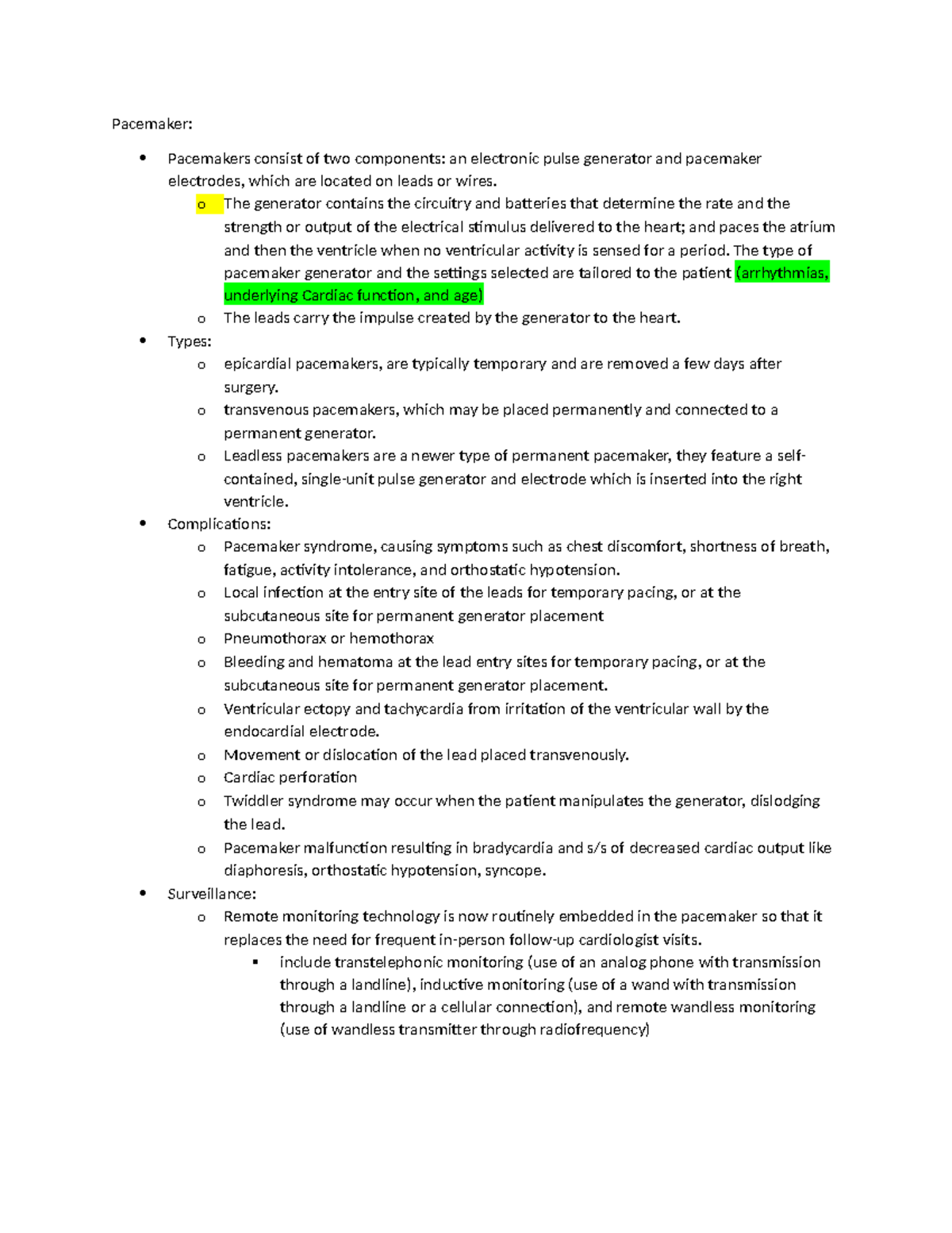 Pacemaker notes - Pacemaker: Pacemakers consist of two components: an ...