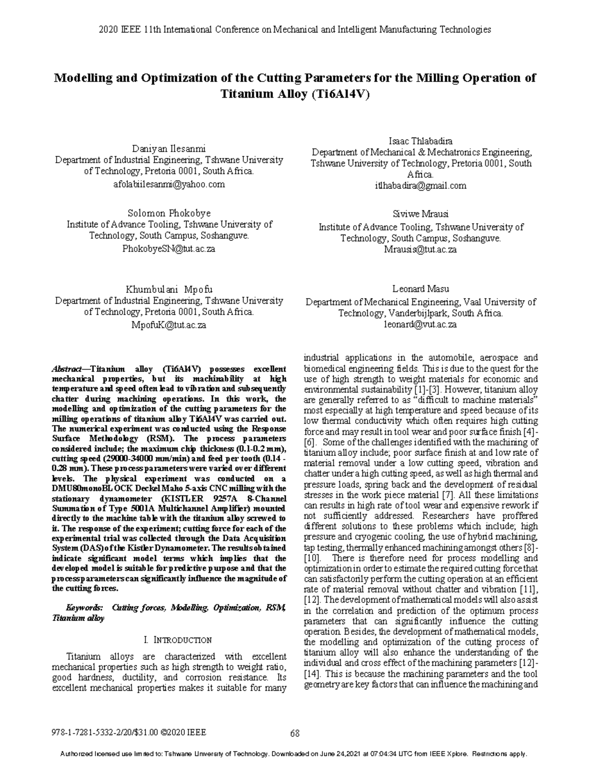 Cutting Forces In Metal Cutting Modelling And Optimization Of The Cutting Parameters For The