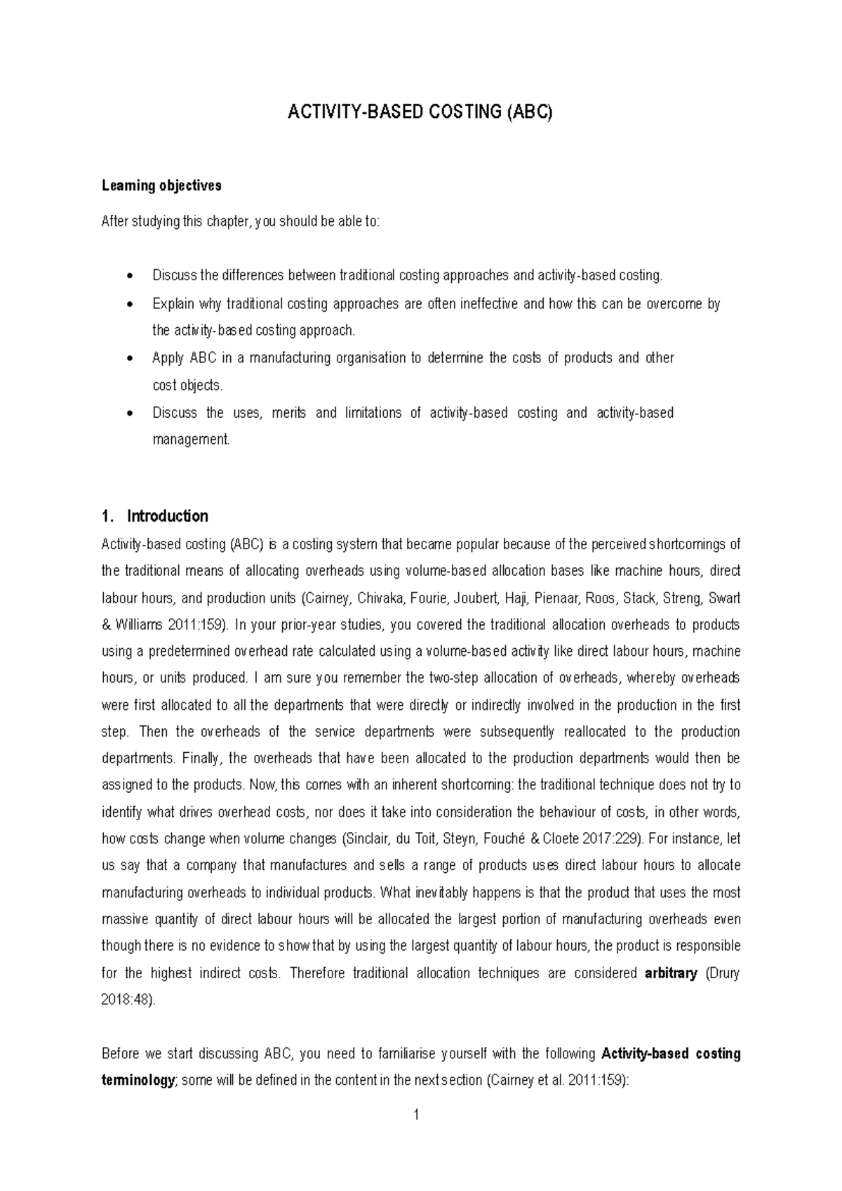 Activity Based Costing Notes - ACTIVITY-BASED COSTING (ABC) Learning ...