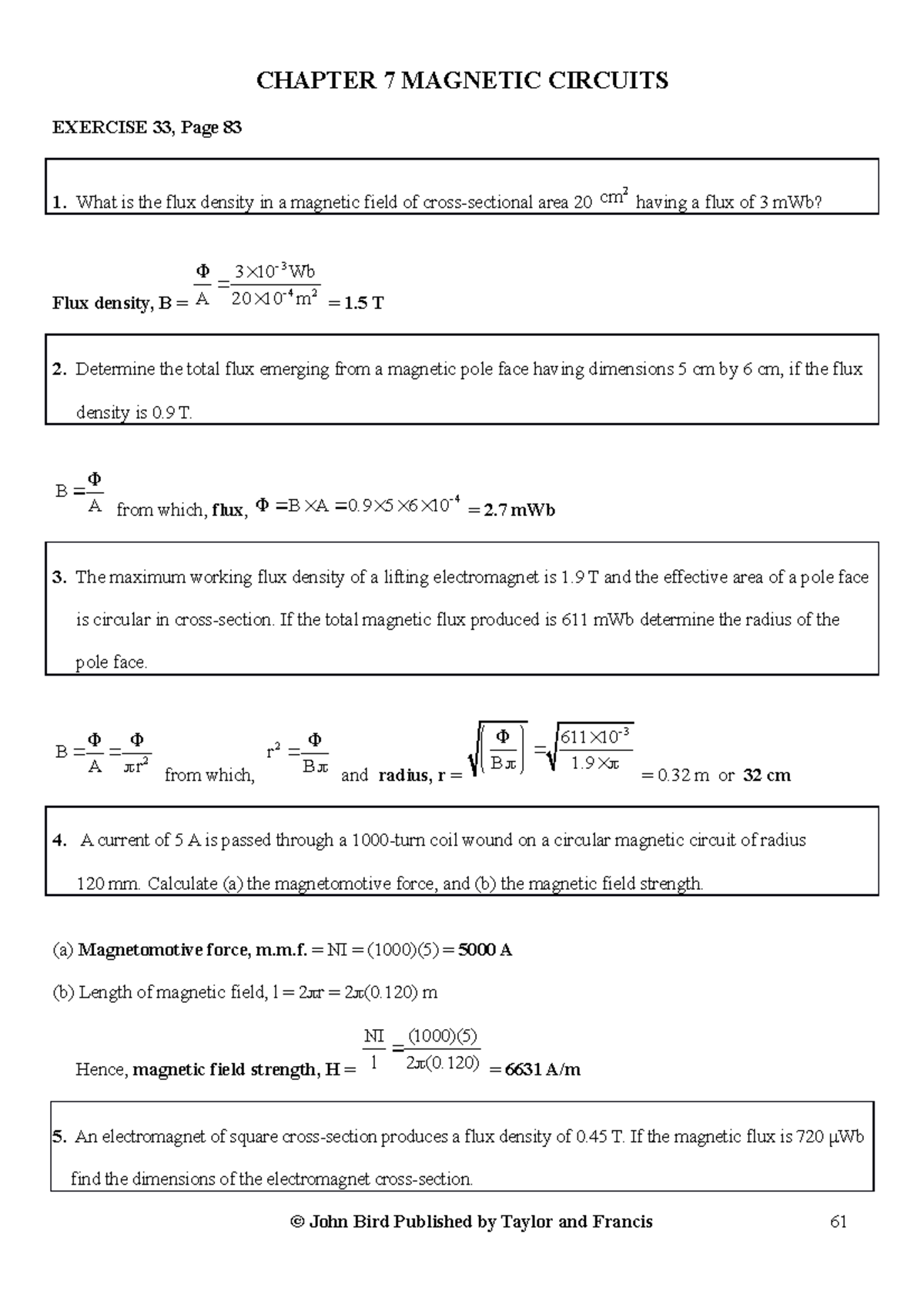 Chapter 7 - CHAPTER 7 MAGNETIC CIRCUITS EXERCISE 33, Page 83 What is ...