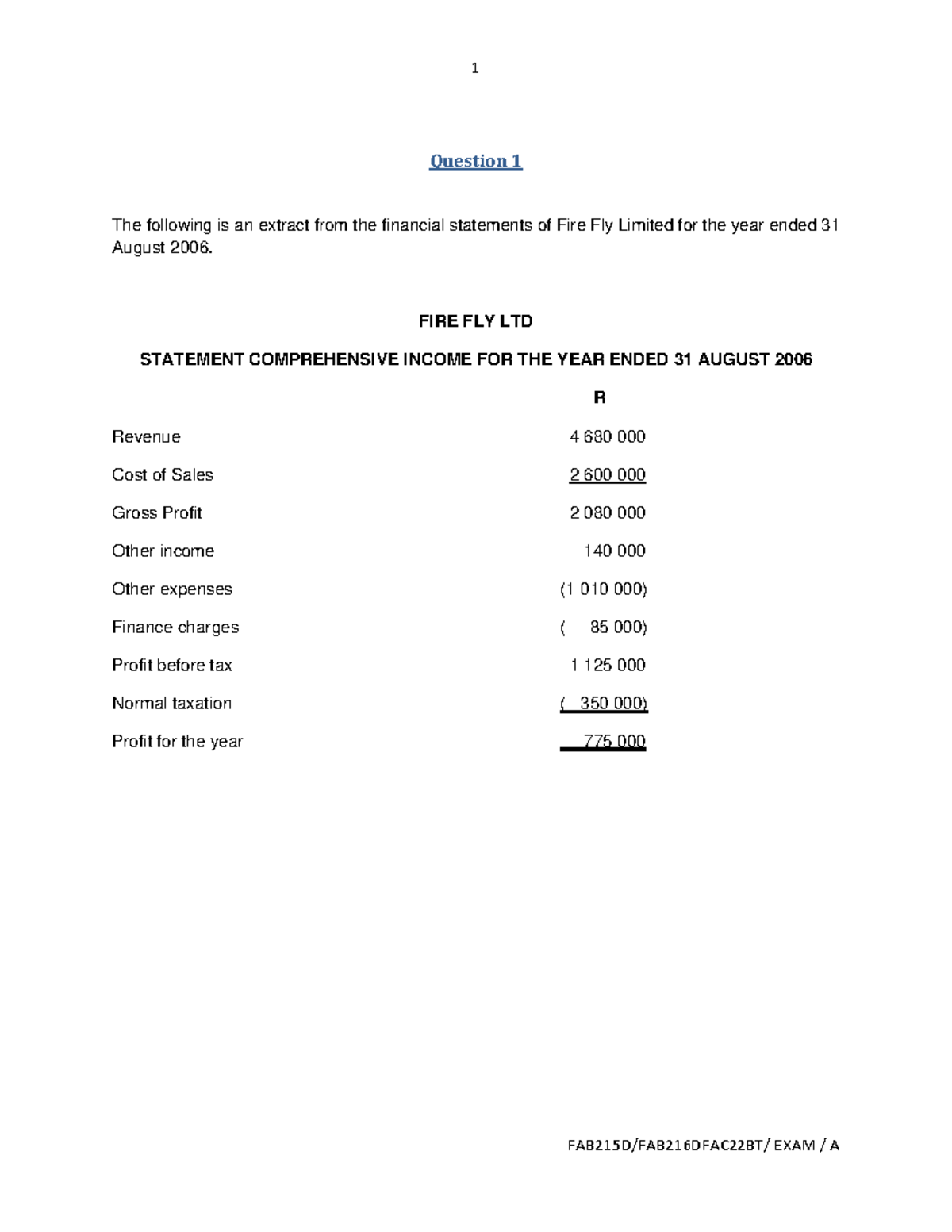 Question paper A - financial accounting activities and explanations ...