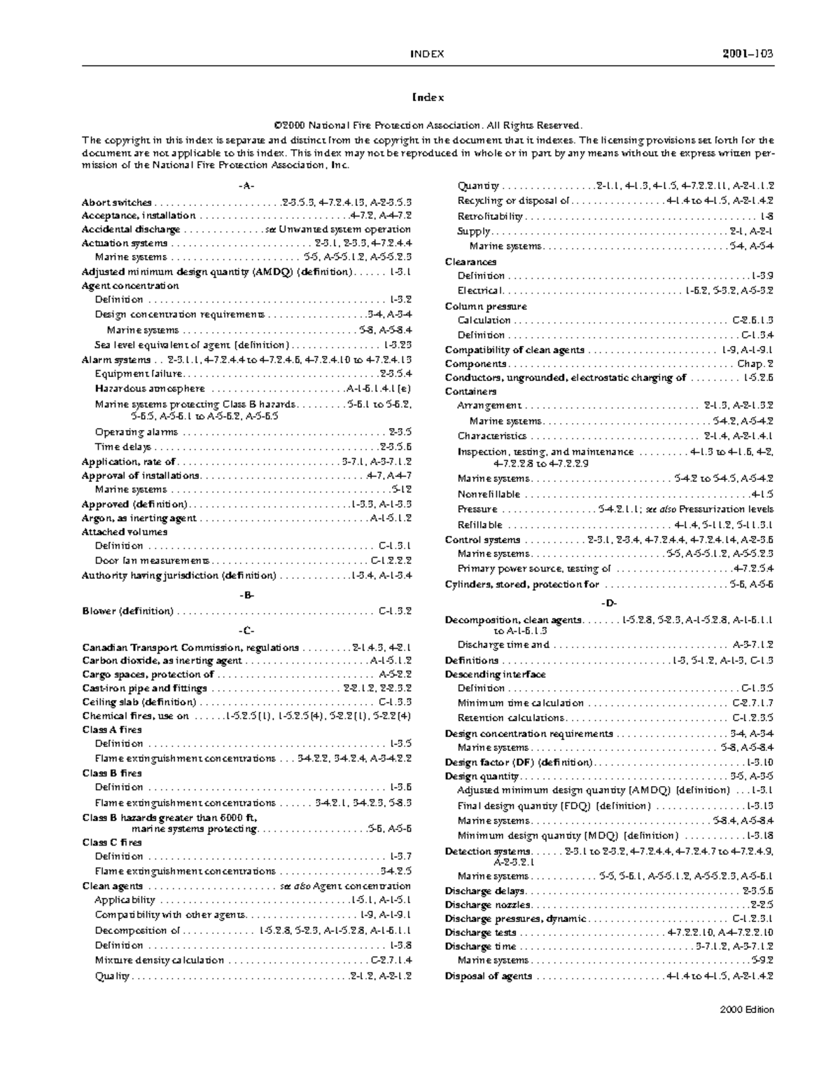 2001 00 National Fire Protection Association 2000 Edition Index 2001-00-national-fire-protection-association-2000-edition-index