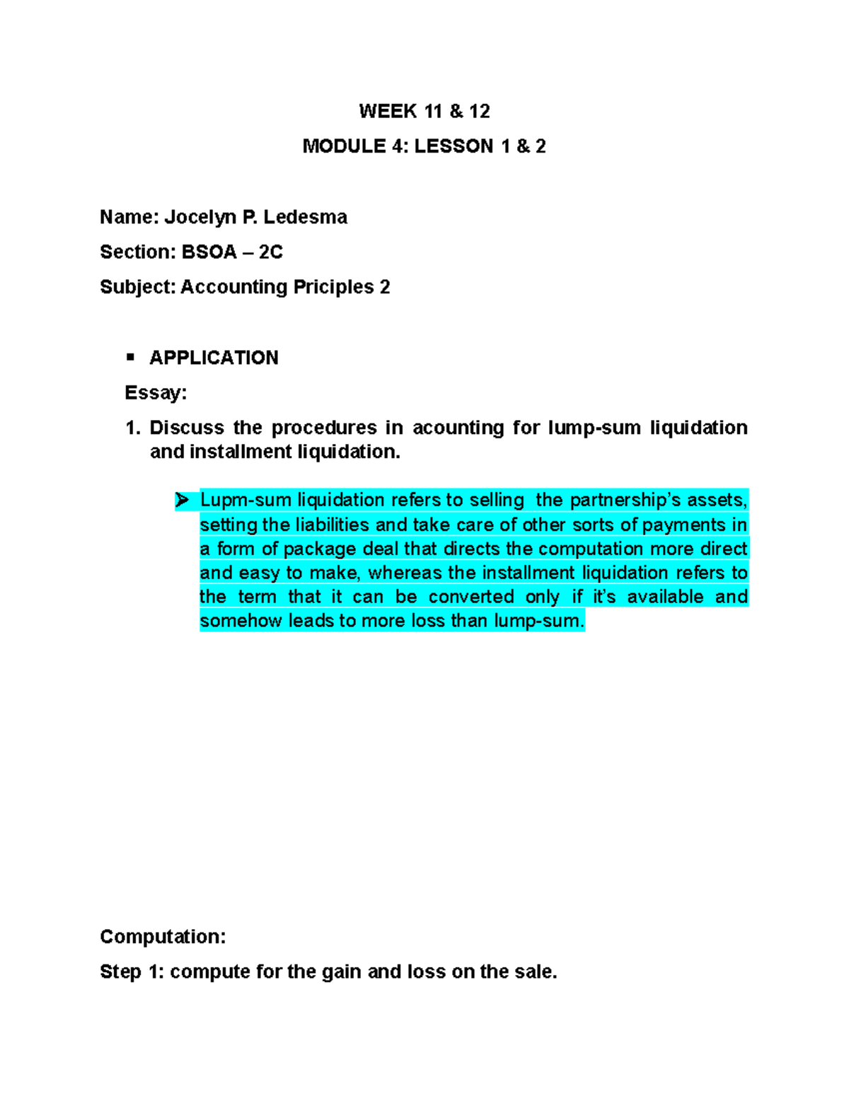 WEEK 11 AND 12 - Accounting Principles 2 - WEEK 11 & 12 MODULE 4 ...