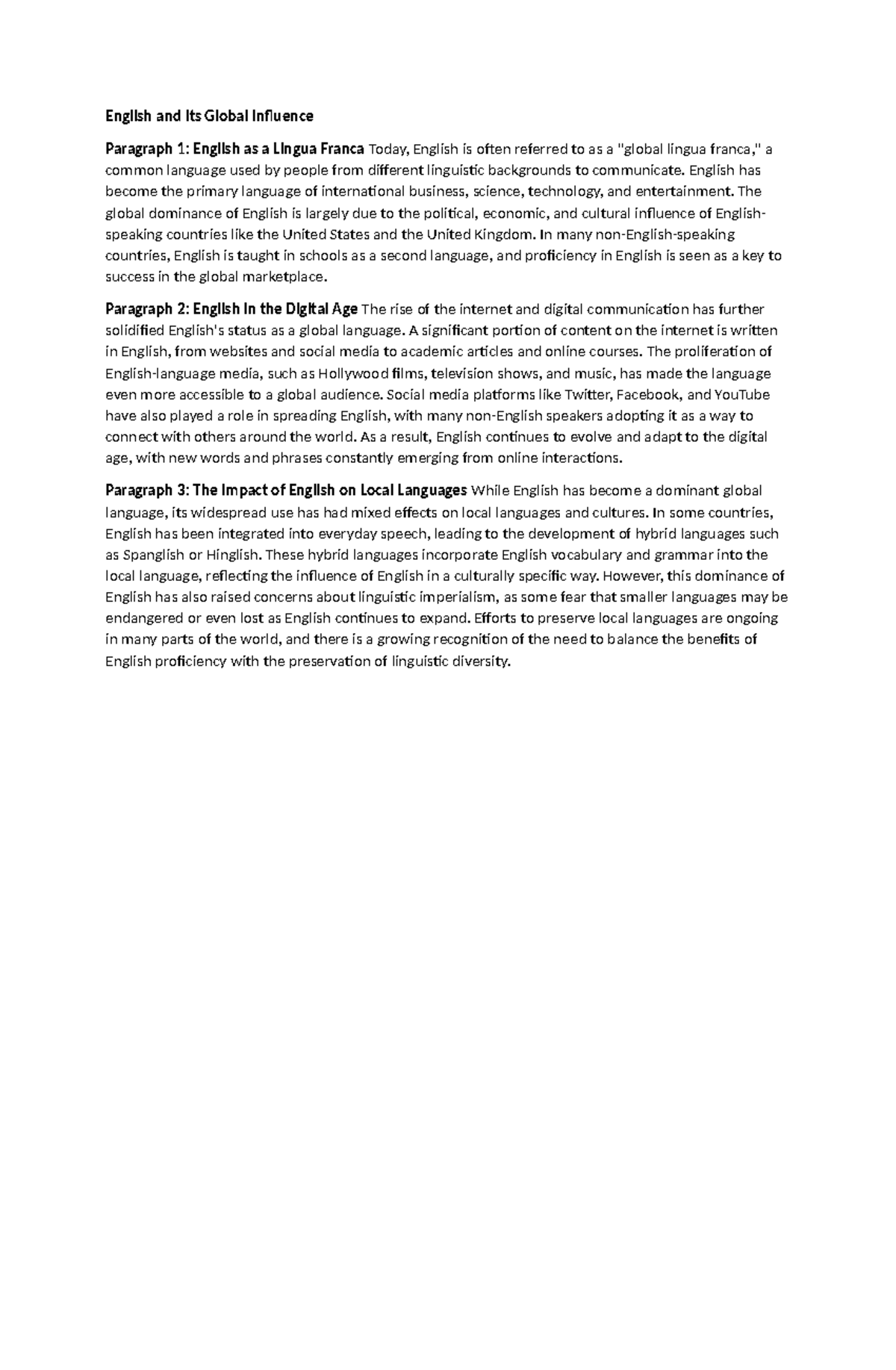 English and Its Global Influence - English and Its Global Influence ...