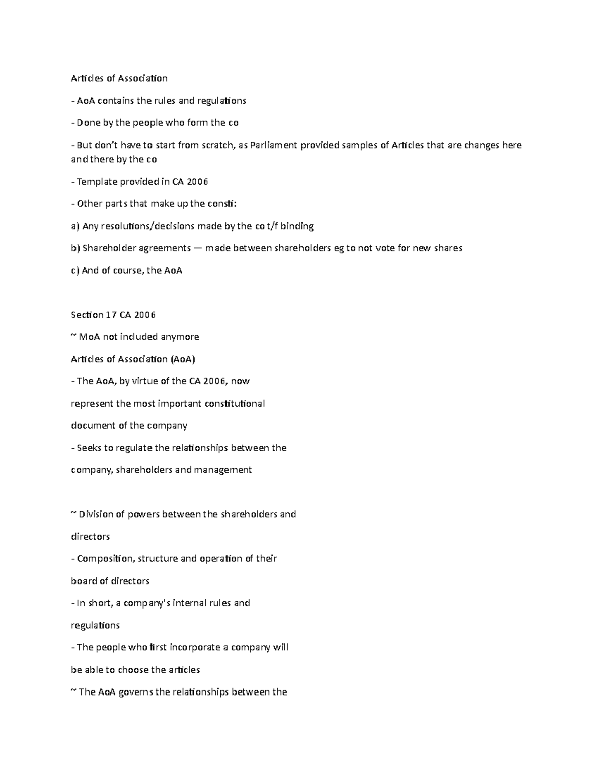 Company Law -Articles of Association - Articles of Association AoA ...