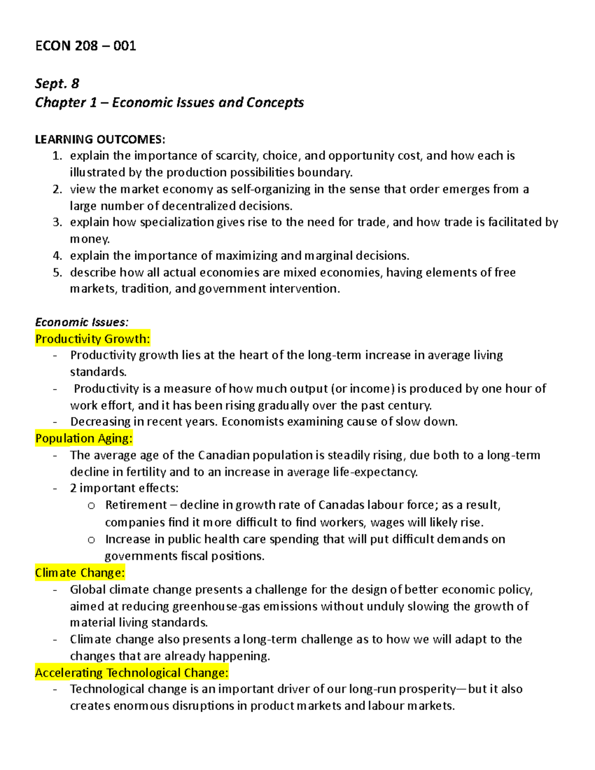 ECON208 Textbook Lecture Notes - ECON 208 – 001 Sept. 8 Chapter 1 ...