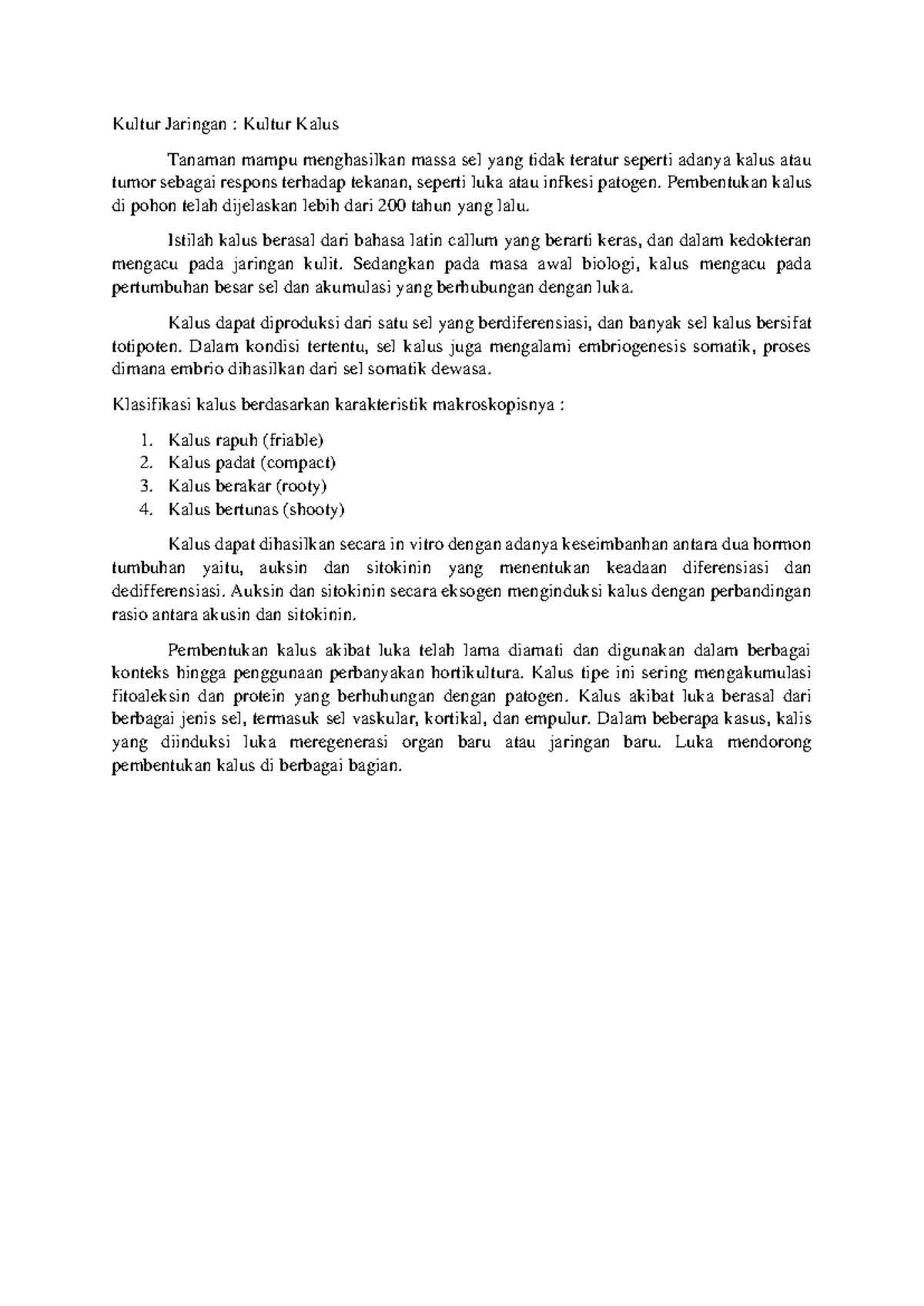 Kultur Kalus - Kultur Jaringan : Kultur Kalus Tanaman mampu ...
